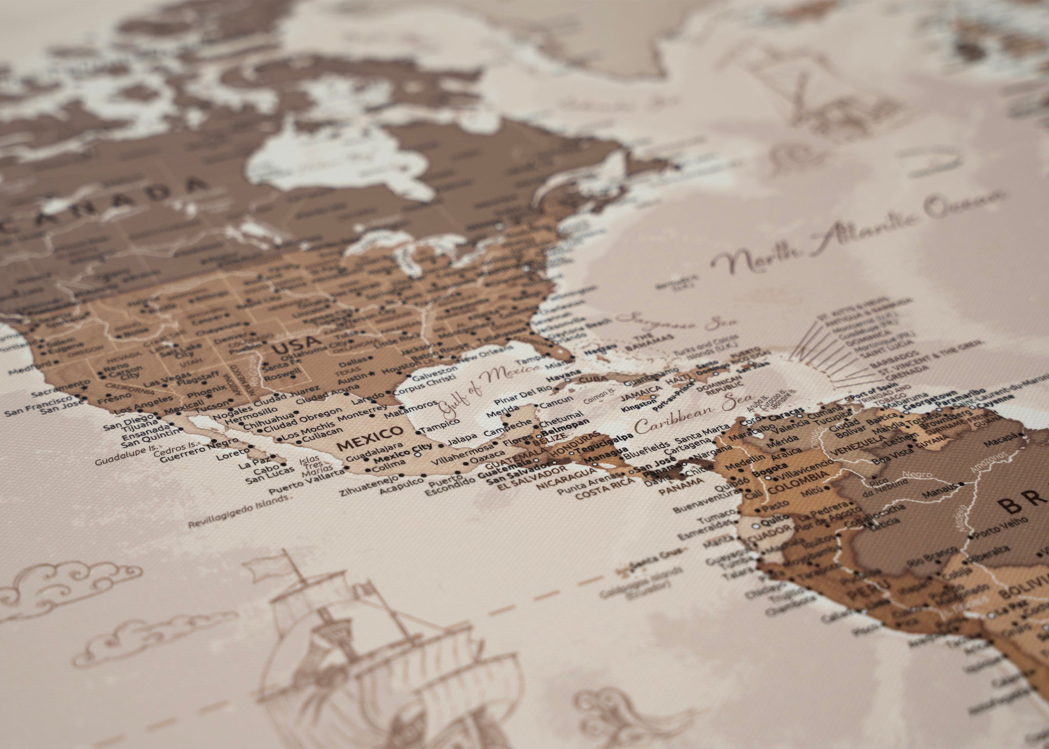 Personalized World Travel Map with Pins - Vintage Wall Art – Pinmap