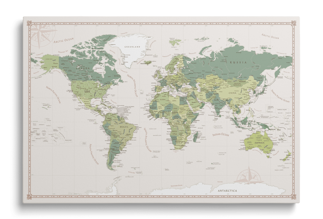 Pinboard World Maps printed on Canvas - Pinmap.eu