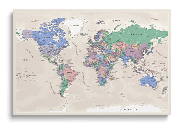 Pinboard World Maps printed on Canvas - Pinmap.eu