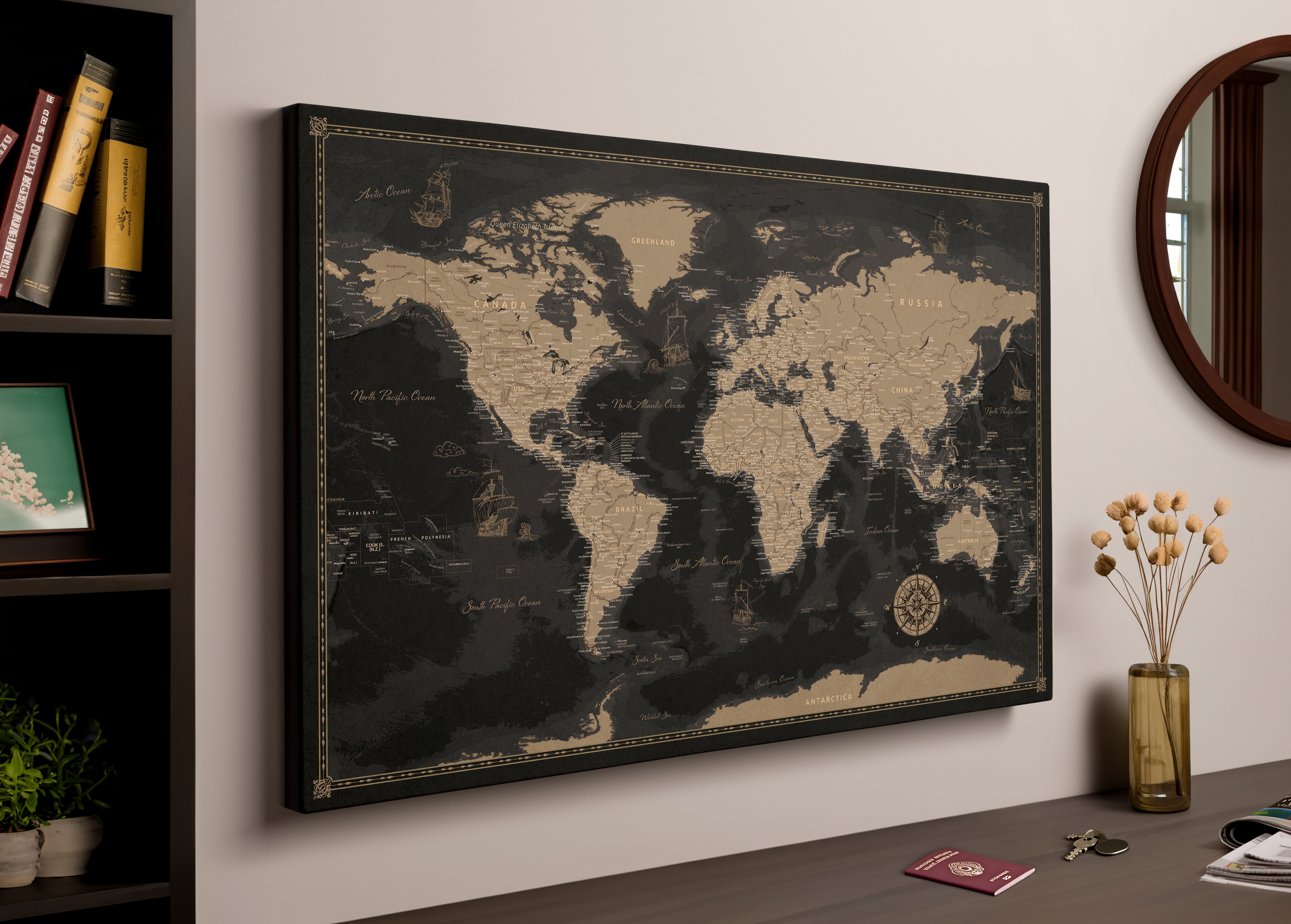 Pinboard World Maps printed on Canvas - Pinmap.eu